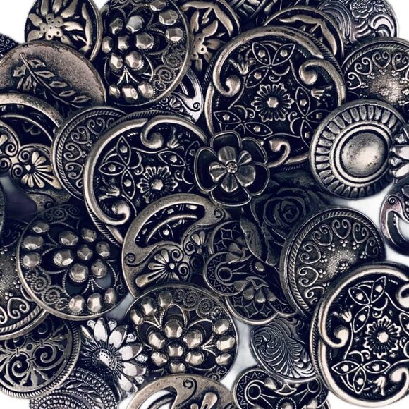 Office | Vintage Style Metal Button Variety Mix Antique Silver Tone Lot ...